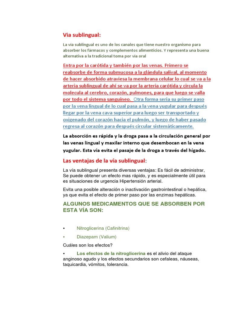 Vía Sublingual: Ventajas y Medicamentos | PDF | Tratamientos médicos ...