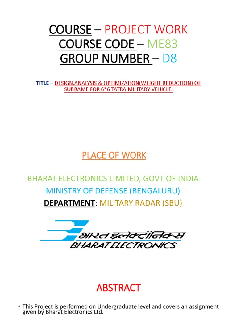 On Final Year Project at Bharat Electronics Limited | PDF | Vehicles ...