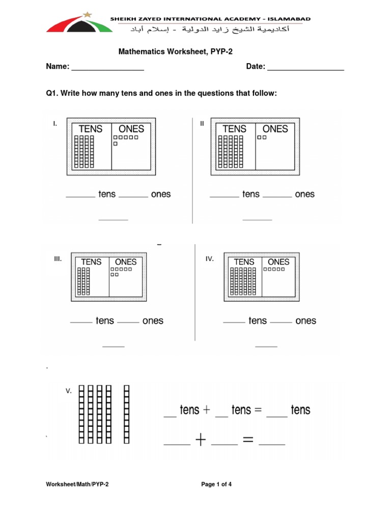 Mathematics Worksheet, PYP-2 Name: - Date | PDF