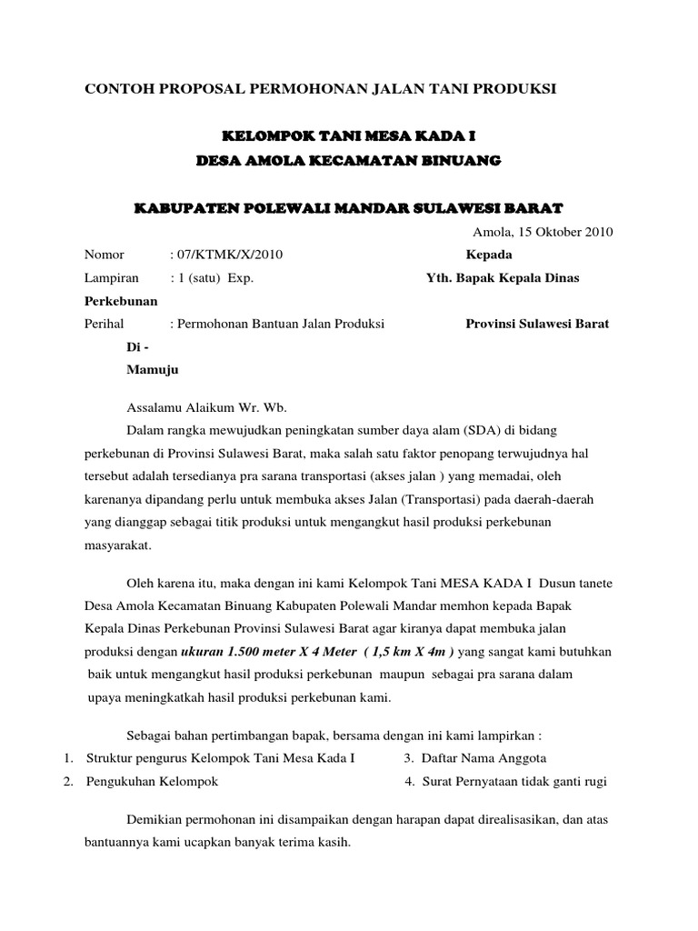 Contoh Proposal Permohonan Jalan Tani Produksi | PDF
