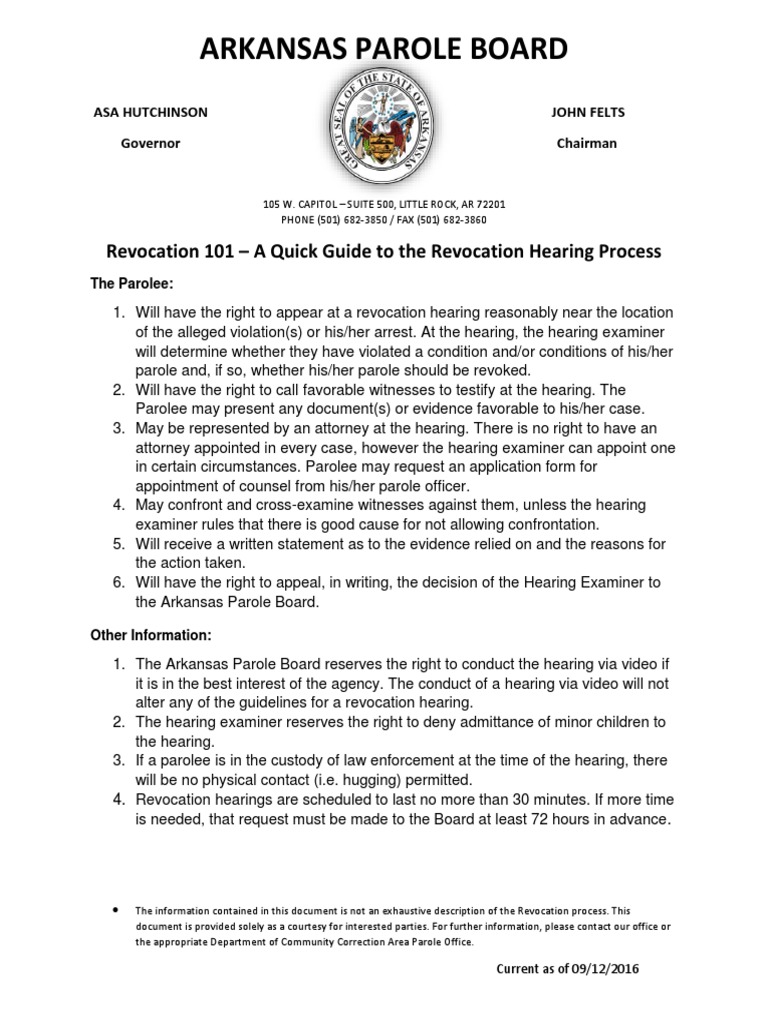 Arkansas Parole Board: Revocation 101 - A Quick Guide To The Revocation ...