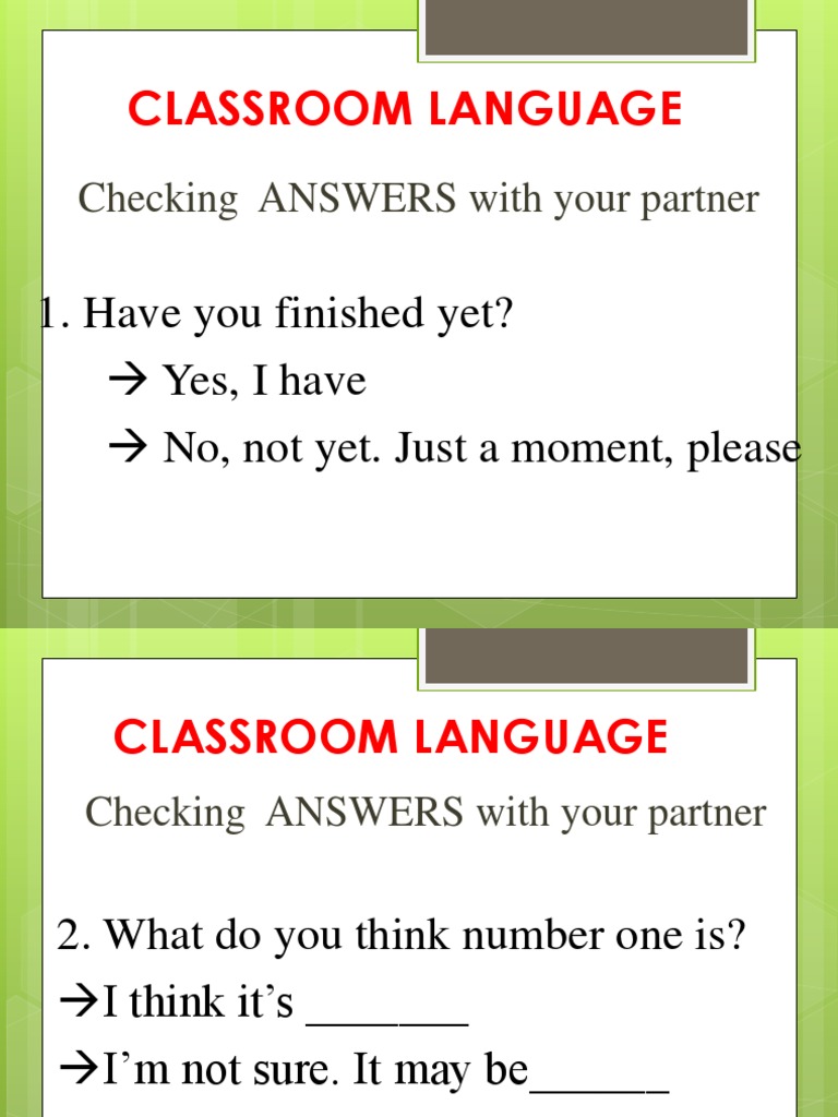Classroom Language: Checking ANSWERS With Your Partner | PDF