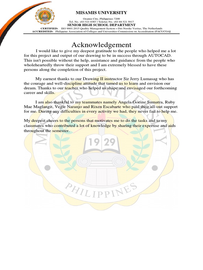 Acknowledgement: Misamis University | PDF | Behavior Modification | Learning