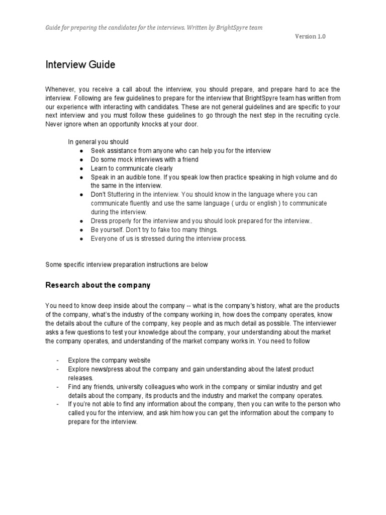 Interview Guide: Research About The Company | PDF | Interview | Sales