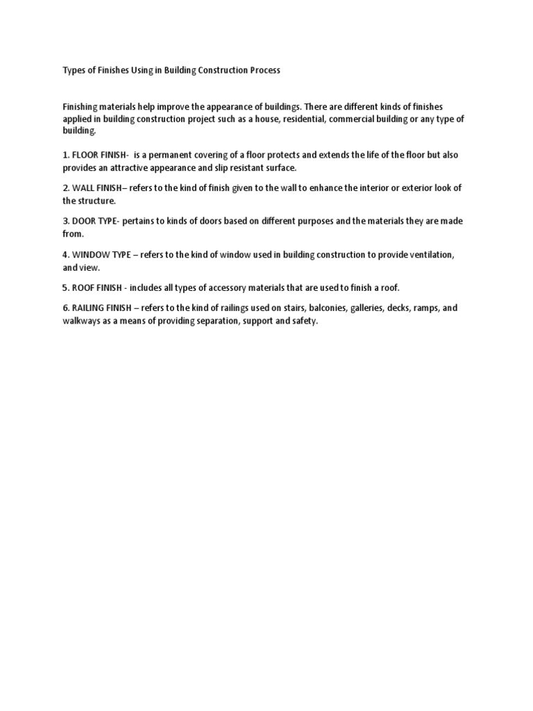 Types of Finishes in Building Construction | PDF