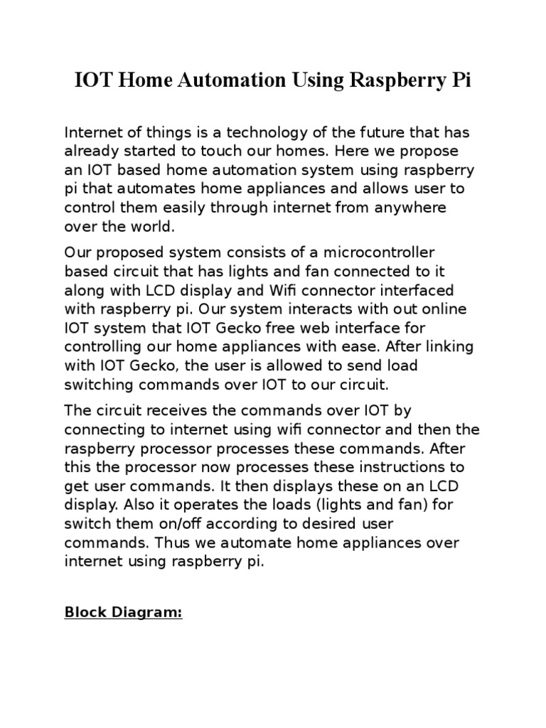 IOT Home Automation Using Raspberry Pi: Block Diagram | PDF