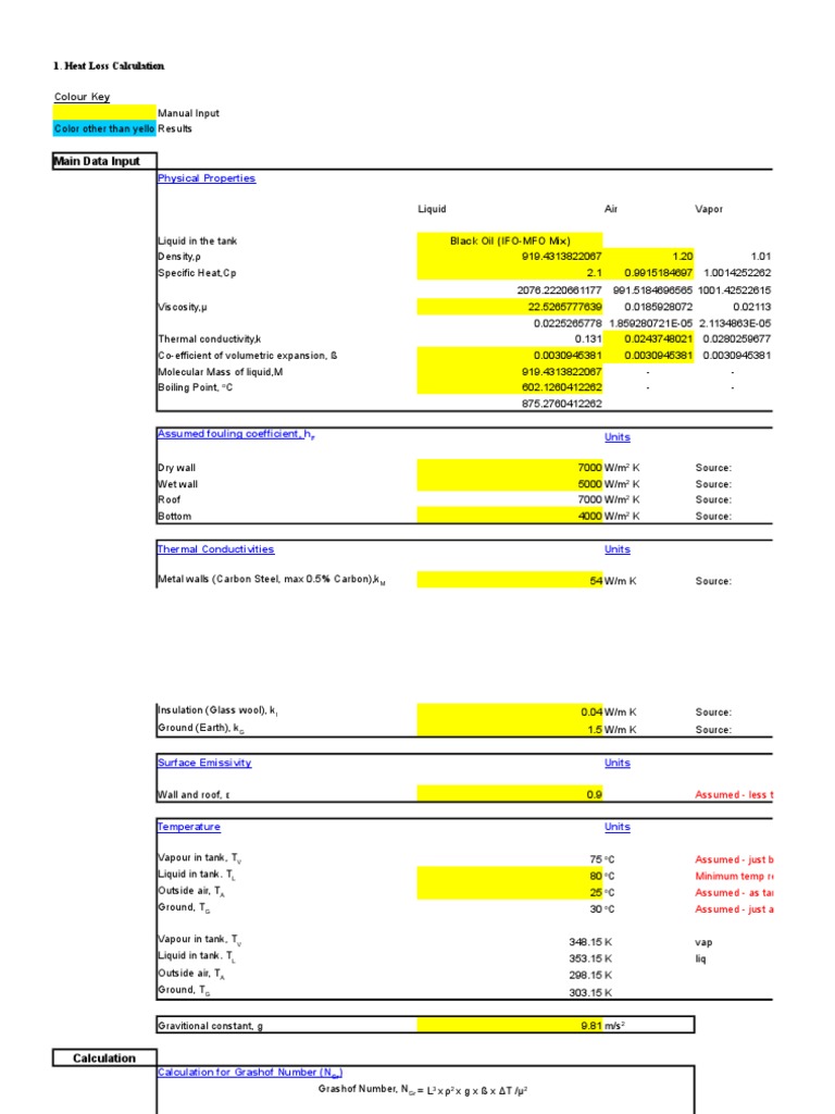 Tank Heat Loss Calculation Spreadsheet | PDF | Steam | Heat Transfer