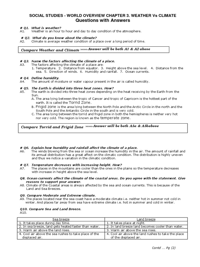 Social Studies - World Overview Chapter 3. Weather Vs Climate | PDF ...