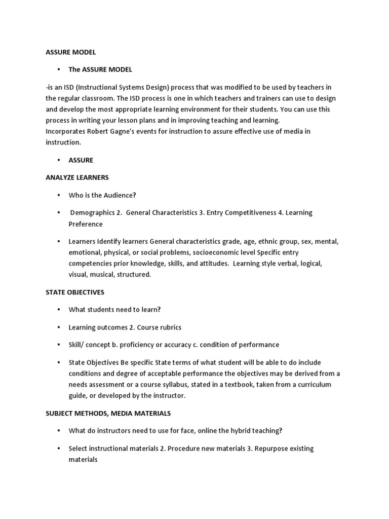 Assure Model | PDF | Instructional Design | Learning