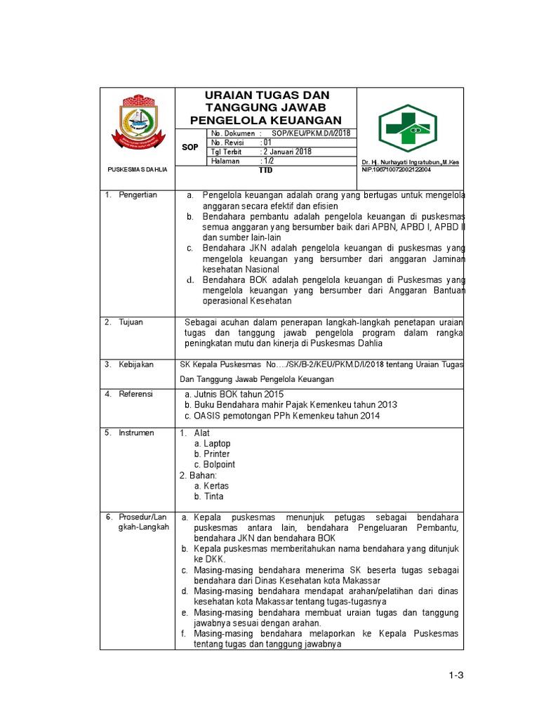 SOP Uraian Tugas Dan Tanggung Jawab Keuangan | PDF SOP Uraian Tugas Dan Tanggung Jawab Keuangan | PDF