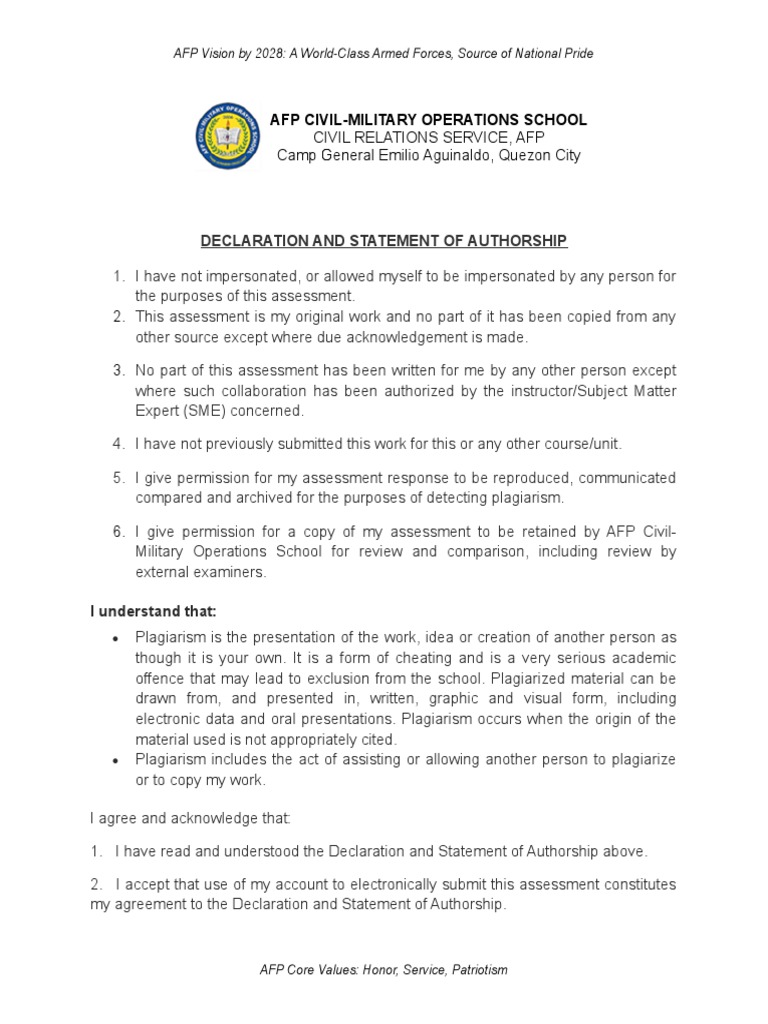 Declaration and Statement of Authorship | PDF | Plagiarism