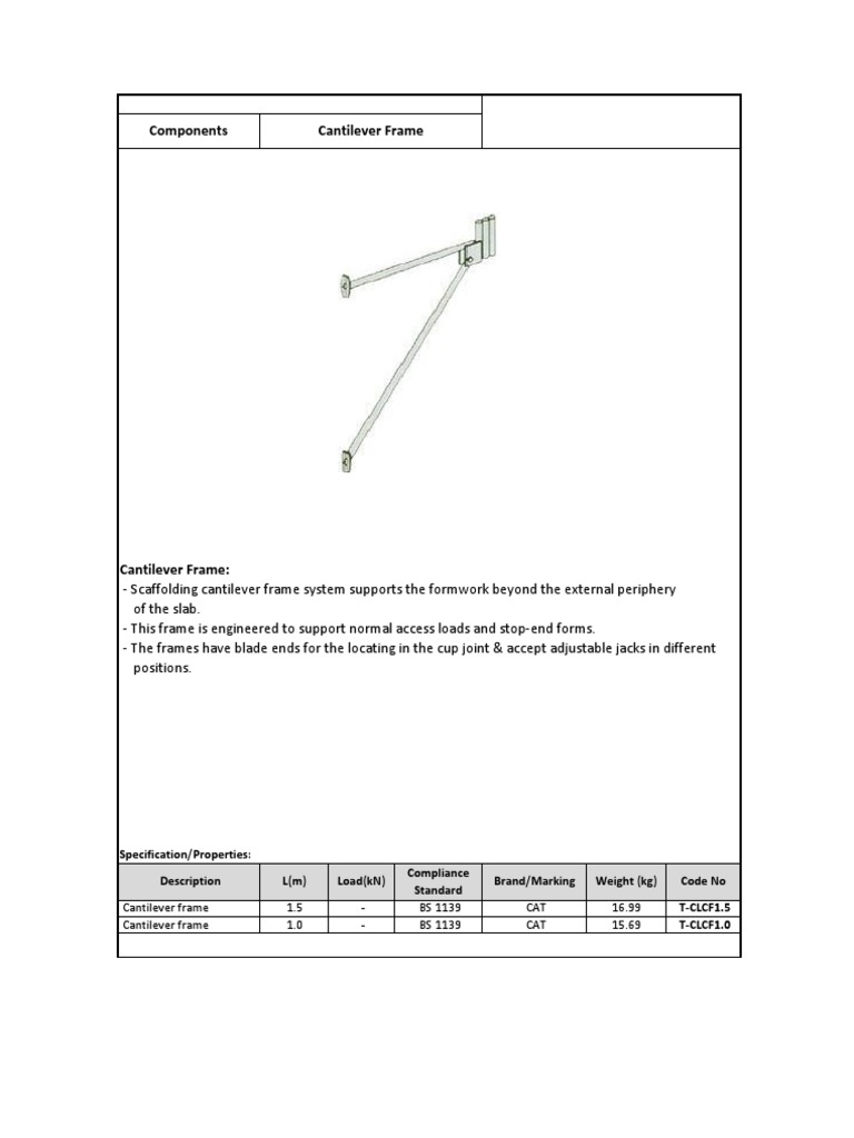 Cantilever Frame Data Sheet | PDF