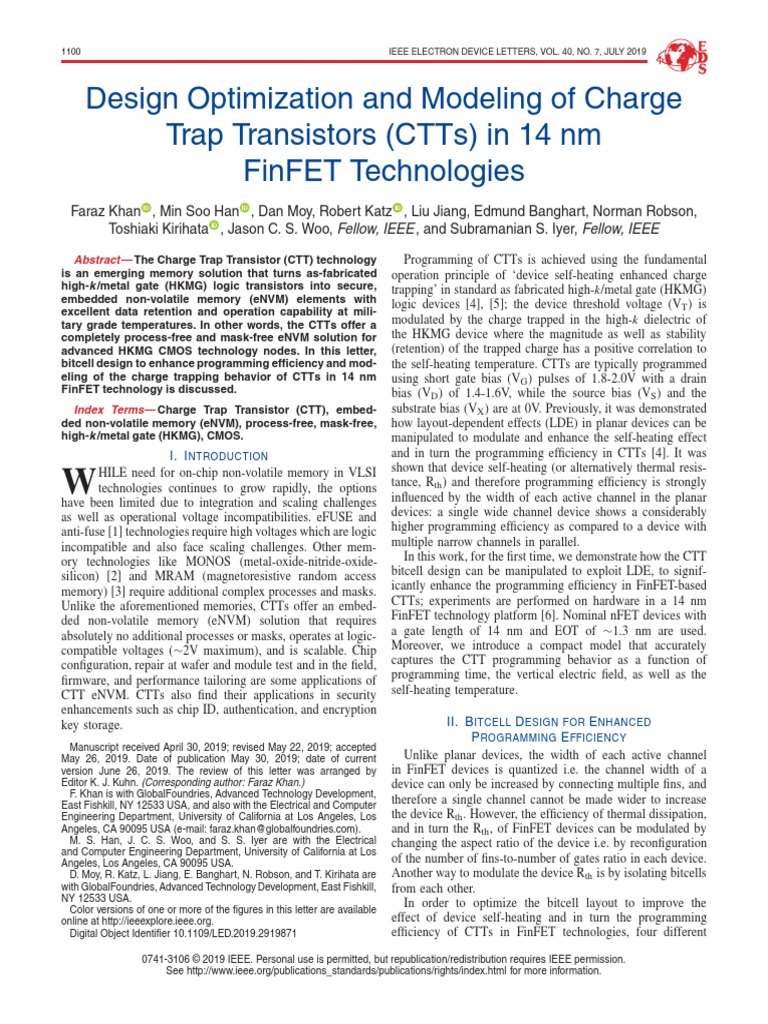 Design Optimization and Modeling of Charge Trap Transistors (CTTS) in ...