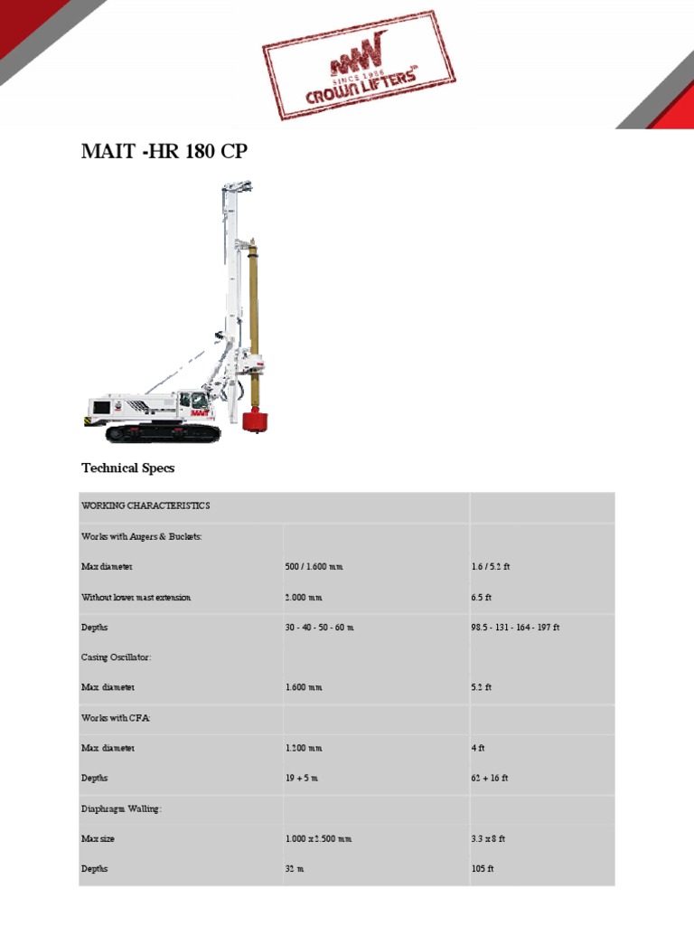Mait - HR 180 CP: Technical Specs | PDF