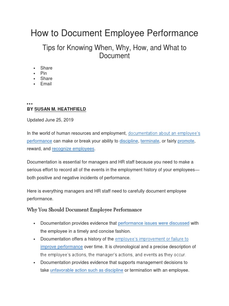 How to Document Employee Performance | Human Resources | Employment