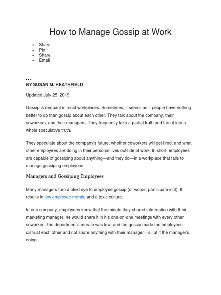 Managing Workplace Gossip Effectively | PDF | Bullying | Employment