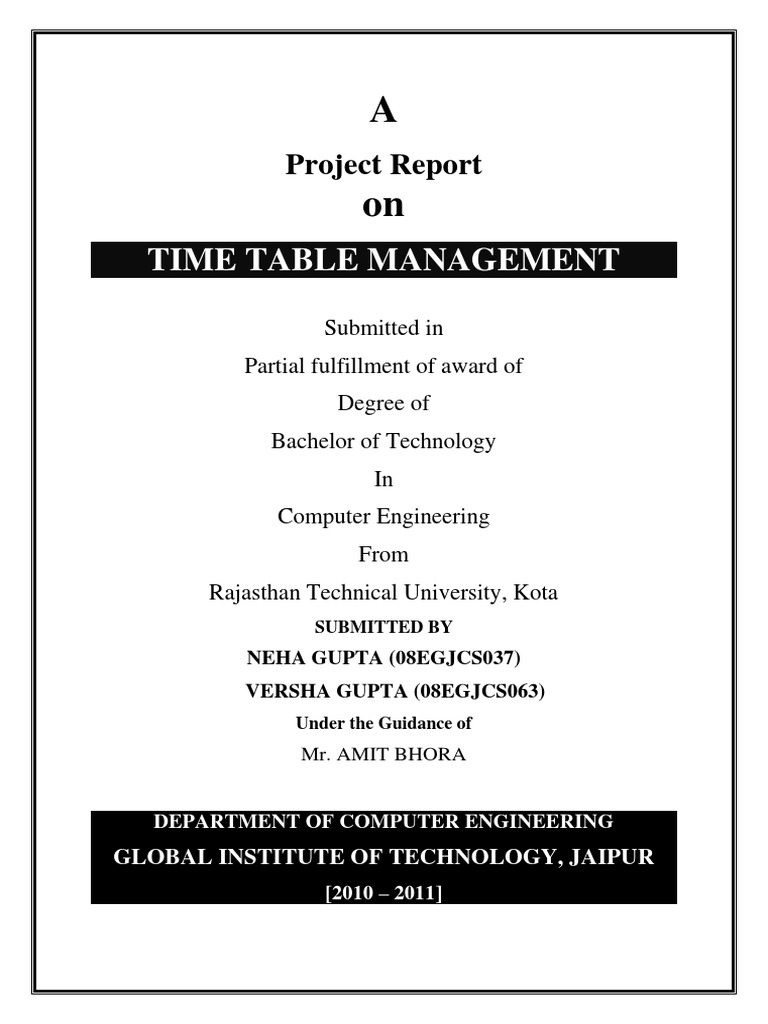 Time Table Management: Project Report | PDF | Software Testing | Databases