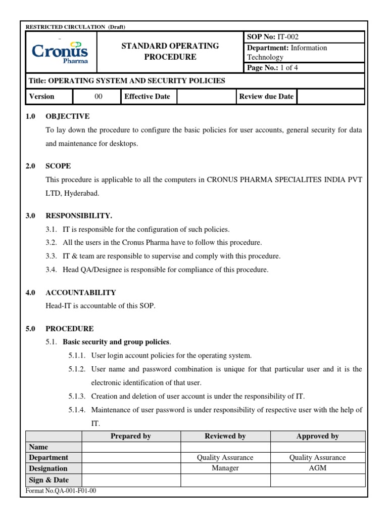 Standard Operating Procedure: Restricted Circulation (Draft) | PDF ...
