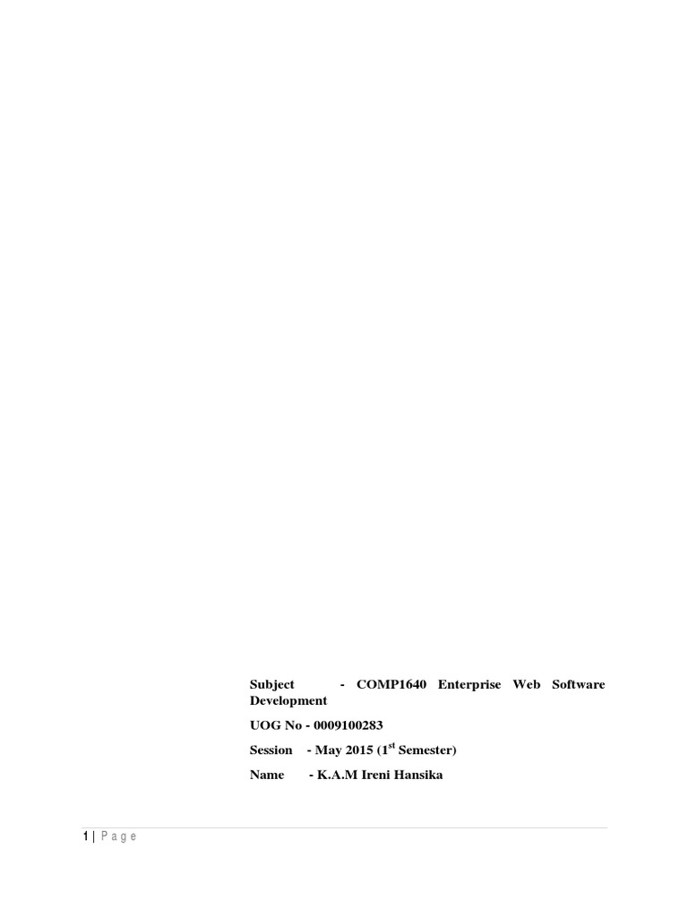 Subject - COMP1640 Enterprise Web Software Development UOG No - 0009100283 Session - May 2015 (1 ...