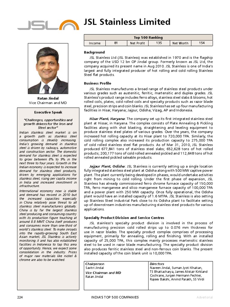JSL Stainless Limited PDF | PDF | Stainless Steel | Steel