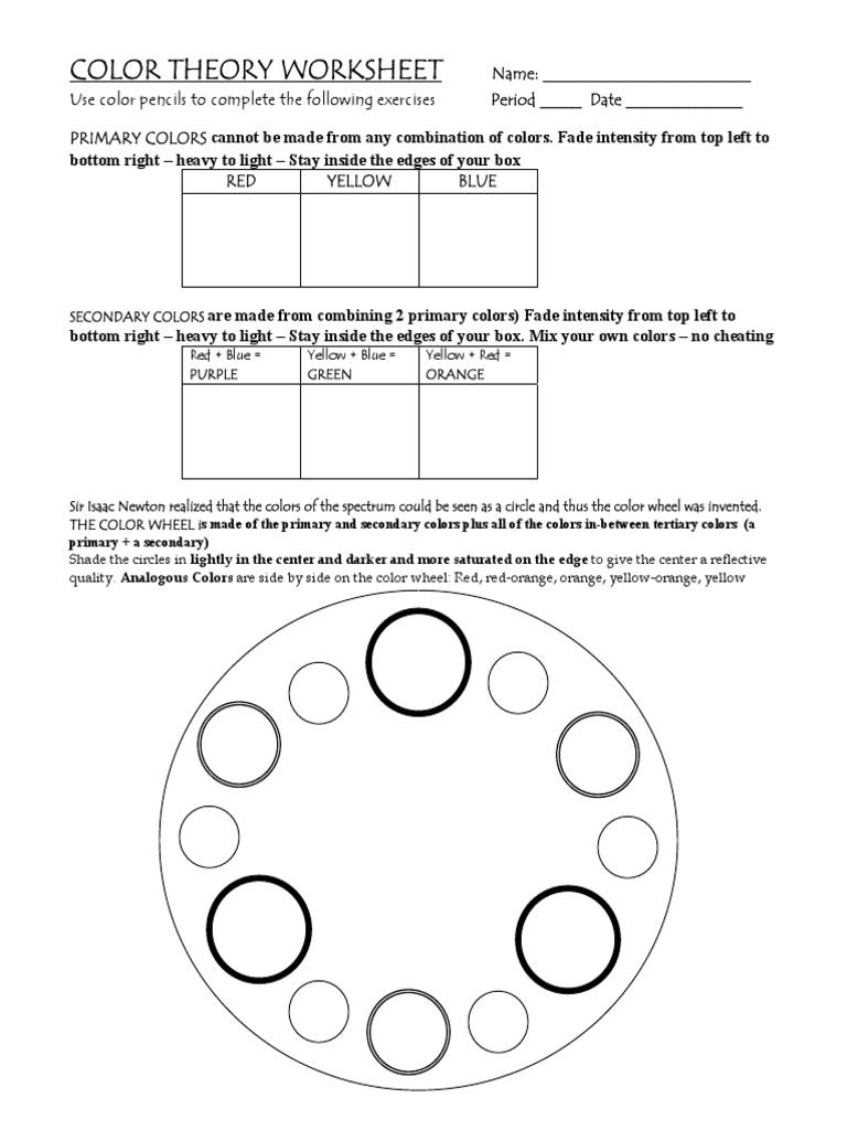 Colored Pencil Color Theory Work Sheet | PDF | Hue | Color