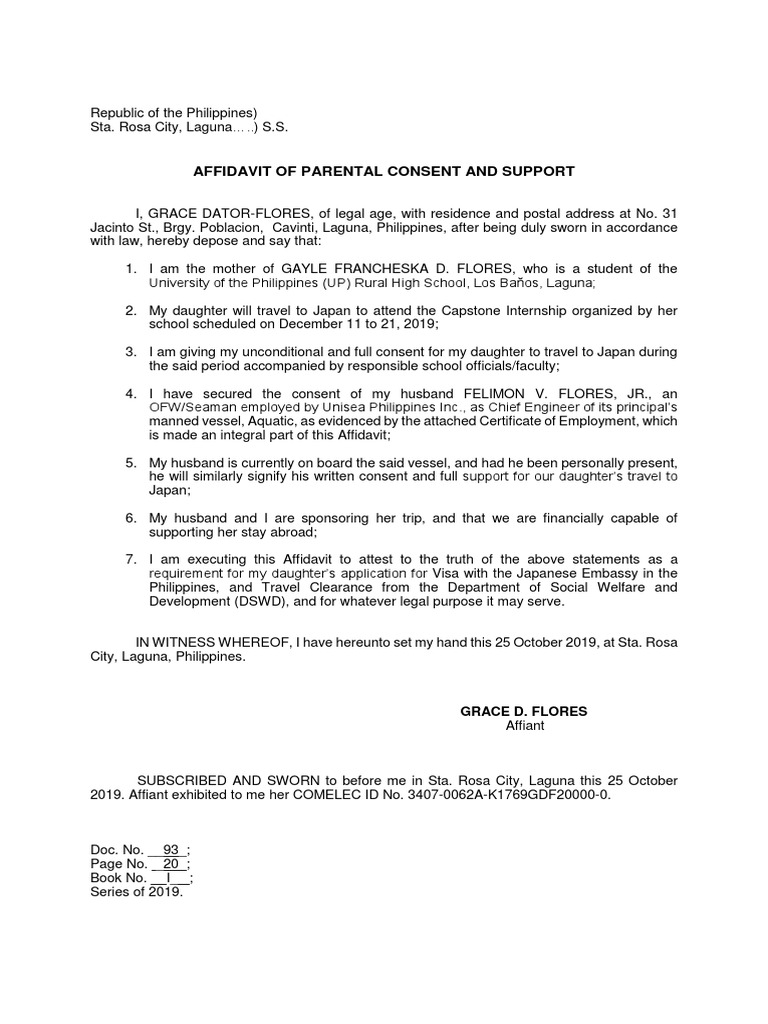 Affidavit of Parental Consent | PDF | Social Science