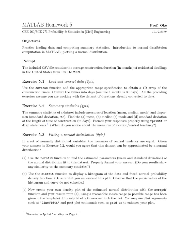 MATLAB Homework 5: Exercise 5. 1 Load and Convert Data (2pts) | PDF ...