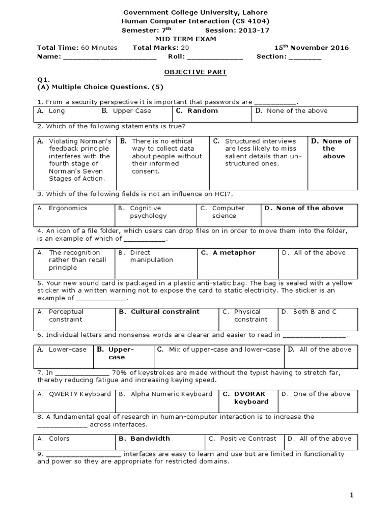 HCI Midterm Solution | PDF | Human–Computer Interaction | Expert