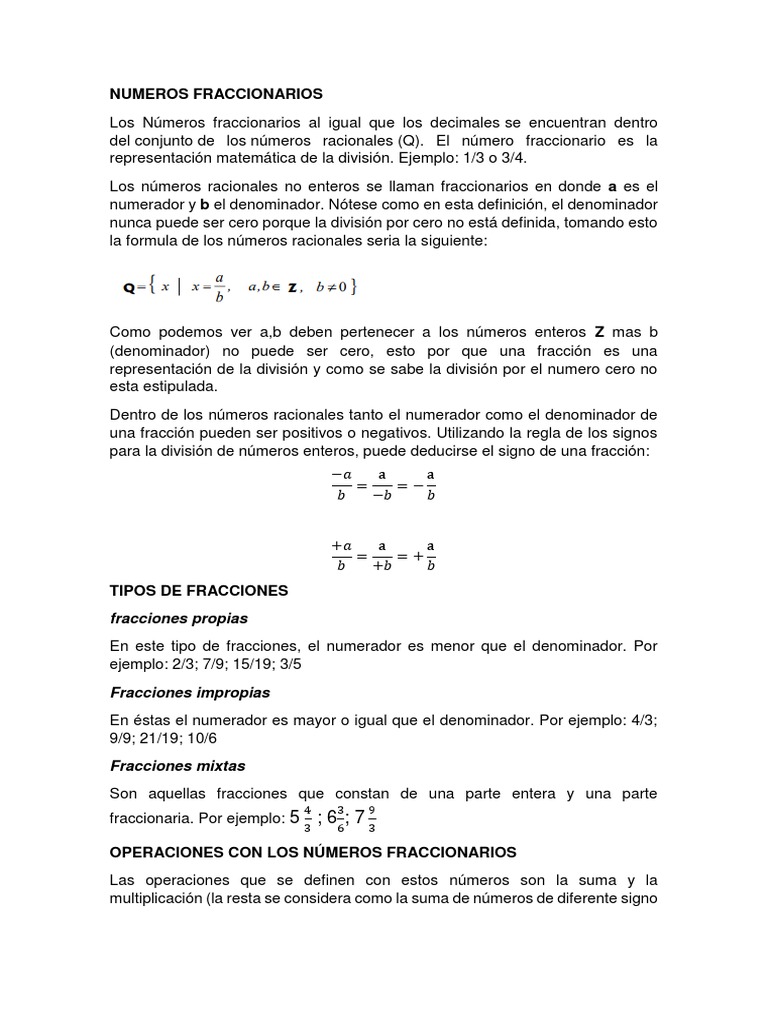 Definición y Ejemplos de Números Fraccionarios | PDF | Fracción ...