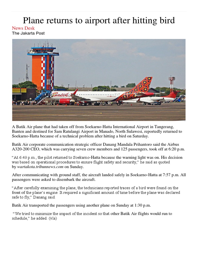Plane Returns After Bird Strike | PDF