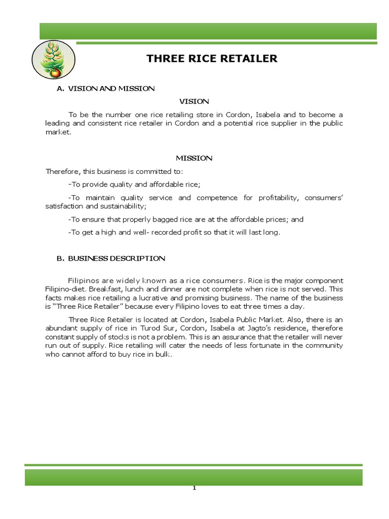 Three Rice Retailer: A. Vision and Mission Vision | PDF | Rice | Retail