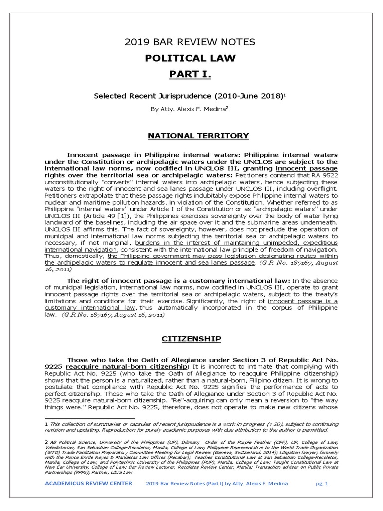 Political Law Reviewer Bar 2019 Part 1 V 20 by Atty. Alexis Medina ...