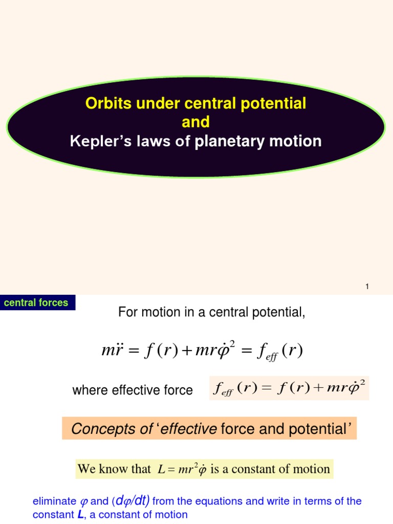 Orbits Under Central Potential And: Kepler's Laws of Planetary Motion | Download Free PDF ...