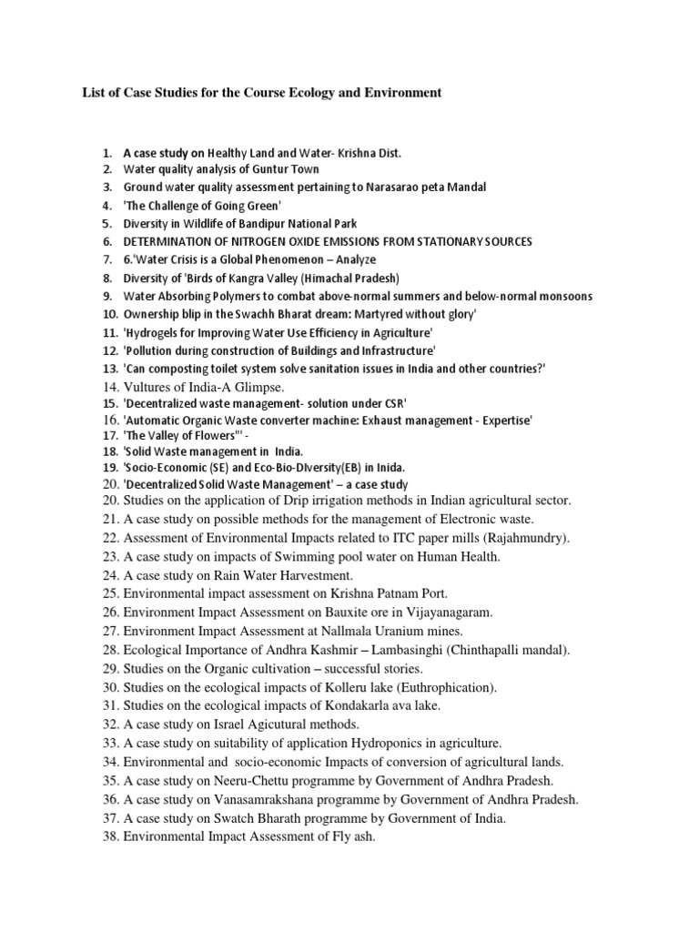 List of Case Studies For Ecology | PDF | Environmental Impact ...