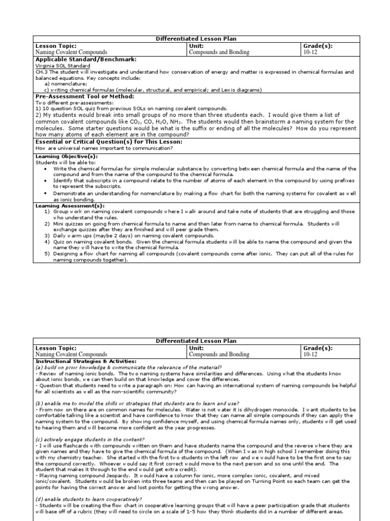 Differentiated Lesson Plan | PDF | Chemical Compounds | Molecules
