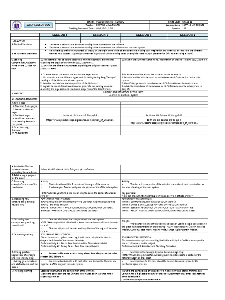 DLL June 17-21-19-Els | PDF | Universe | System