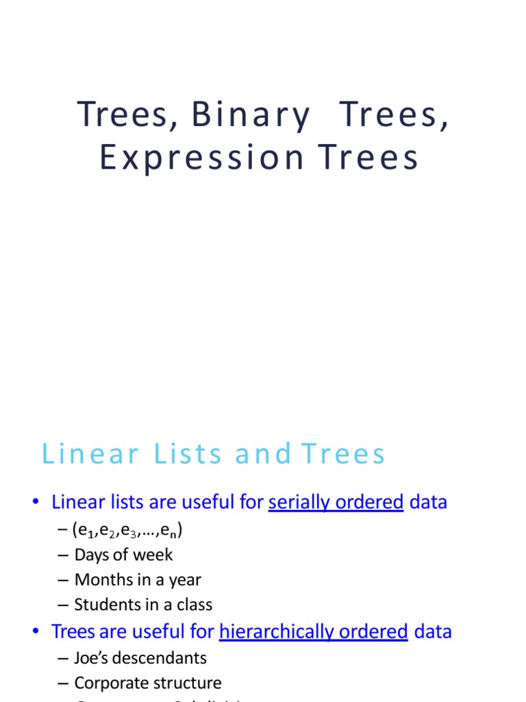 Trees Binary Trees Expression Trees Pdf Theoretical Computer