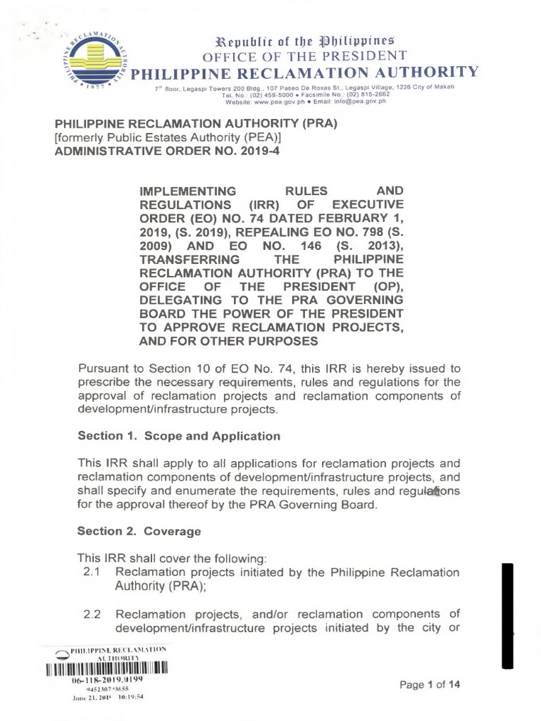 Philippine Reclamation Authority: Republic of Tlje Philippines | PDF ...