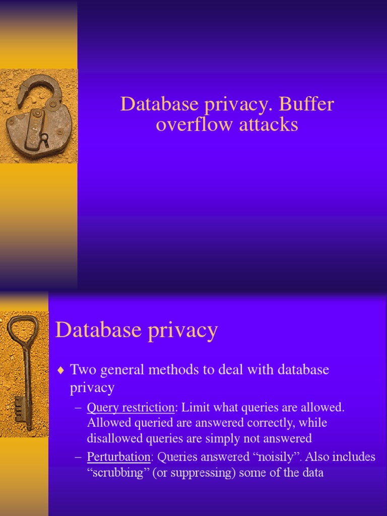 Database Privacy. Buffer Overflow Attacks | PDF | Subroutine | Computer Data