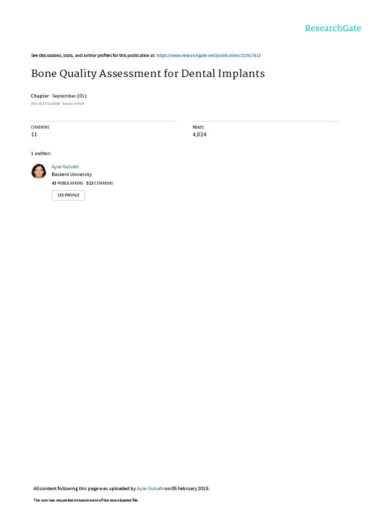 Bone Quality Assessment For Dental Implants: September 2011 | PDF | Ct ...