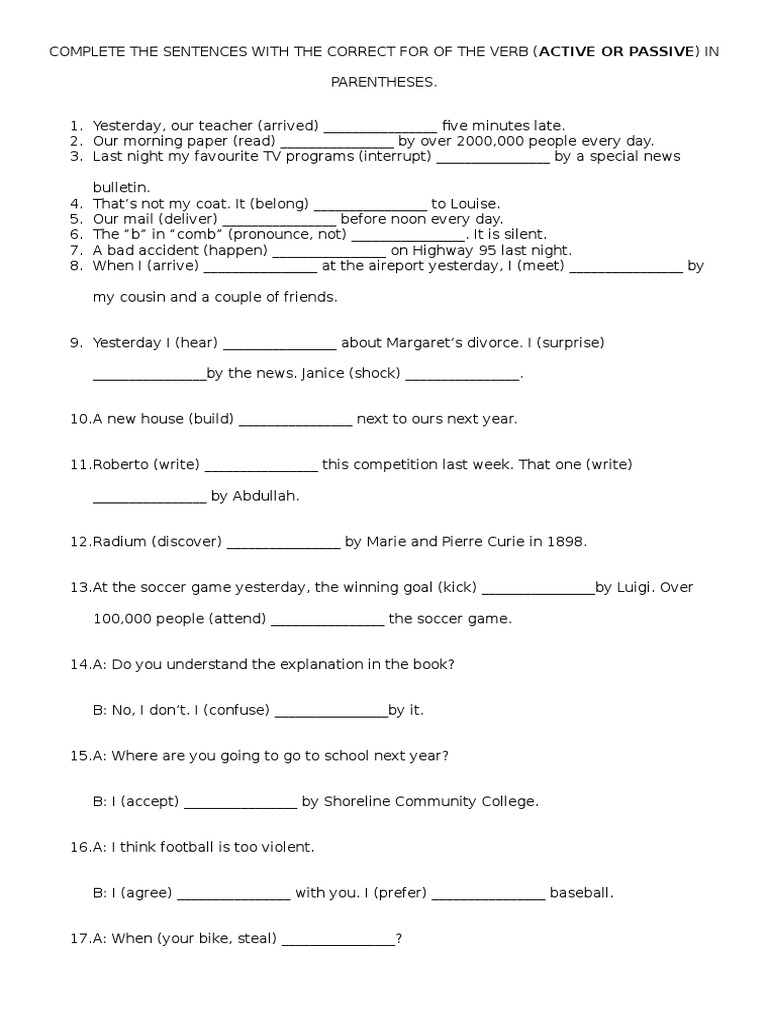 Verb Forms: Active vs. Passive Exercises | PDF