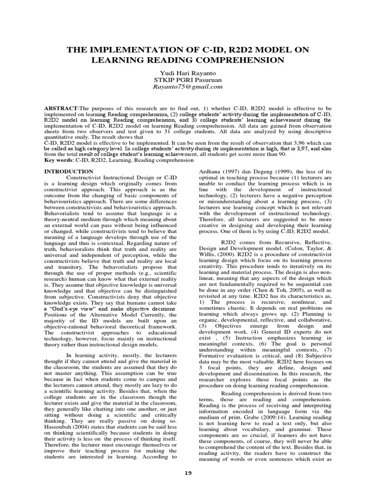 The Implementation of C-Id, R2D2 Model On Learning Reading Comprehension | PDF | Constructivism ...