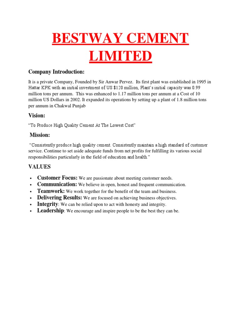 Bestway Cement Limited: Company Introduction | PDF | Working Capital ...