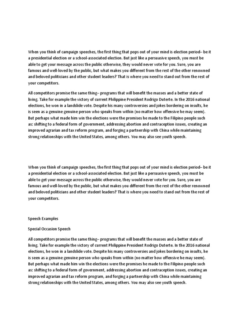 Effective Advocacy Speech Techniques | PDF | Rodrigo Duterte | Argument