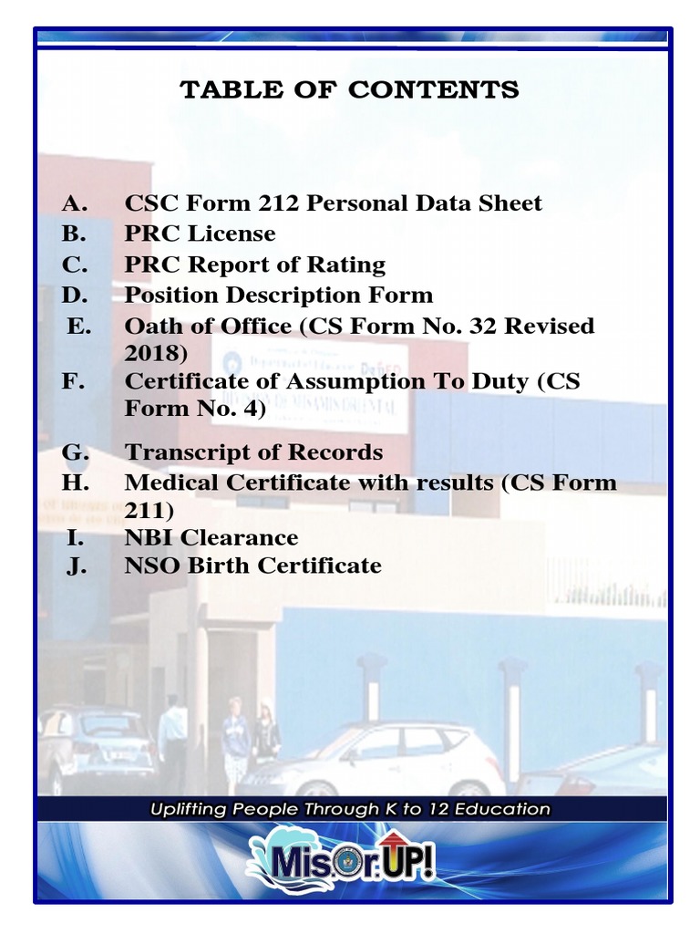 Table of Contents for DepEd Application | PDF