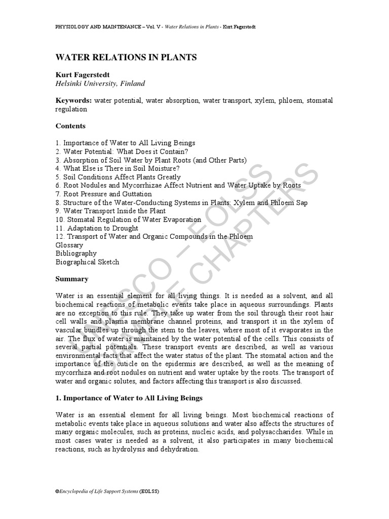 Water Relations in Plants | PDF | Cell Membrane | Soil