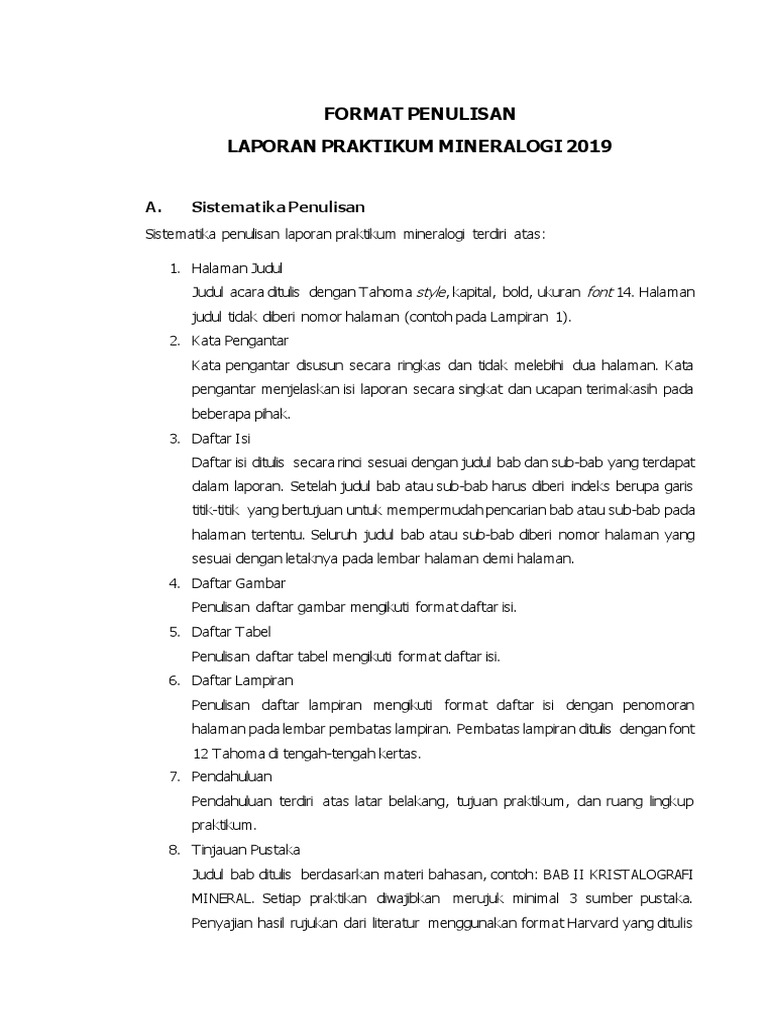 Format Penulisan Laporan Praktikum Mineralogi 2019 | PDF