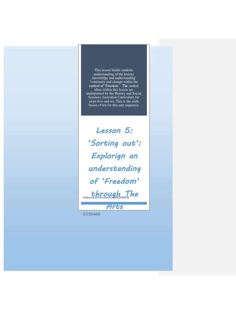 Lesson 5: Sorting Out' - Exploring An Understanding of Freedom Through ...