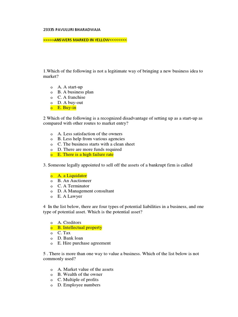 Quiz On Business, Marketing and Projects | PDF | Innovation ...