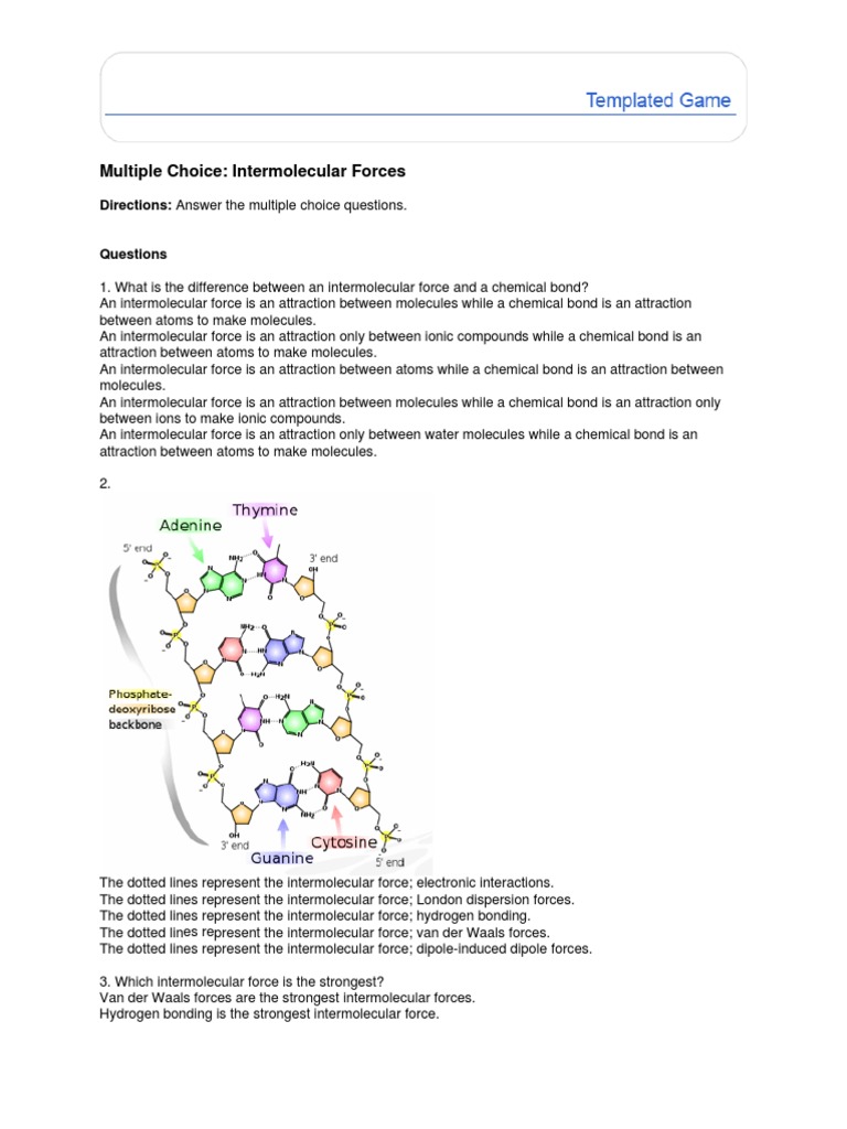 Multiple Choice: Intermolecular Forces | PDF | Intermolecular Force ...
